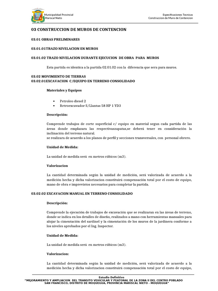 03 Espec. Tecnicas de Construccion de Muros de Contencion | PDF | Hormigón | Cemento