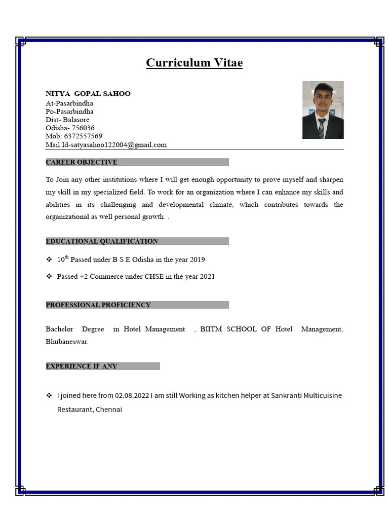 Resume of Nitya Gopal Sahoo | PDF