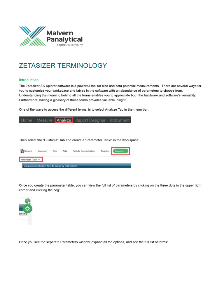 Zetasizer Software Terminology Guide | PDF | Applied And ...