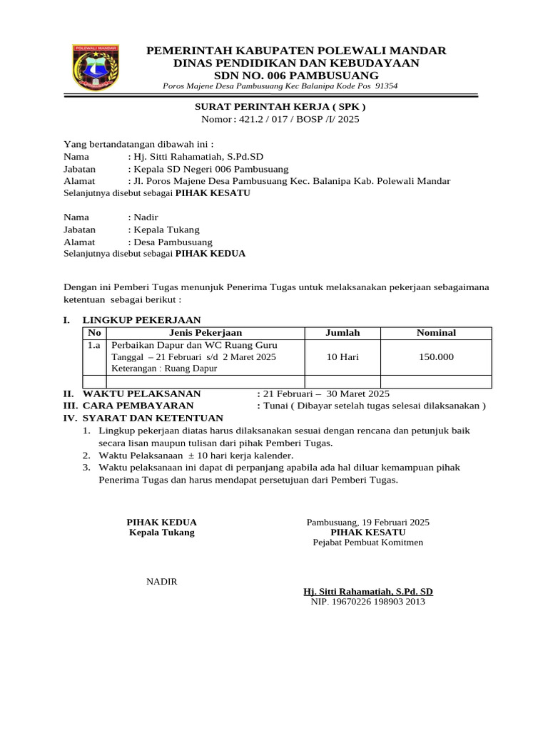 FORMAT BARU SPK TUKANG DANA Bos | PDF