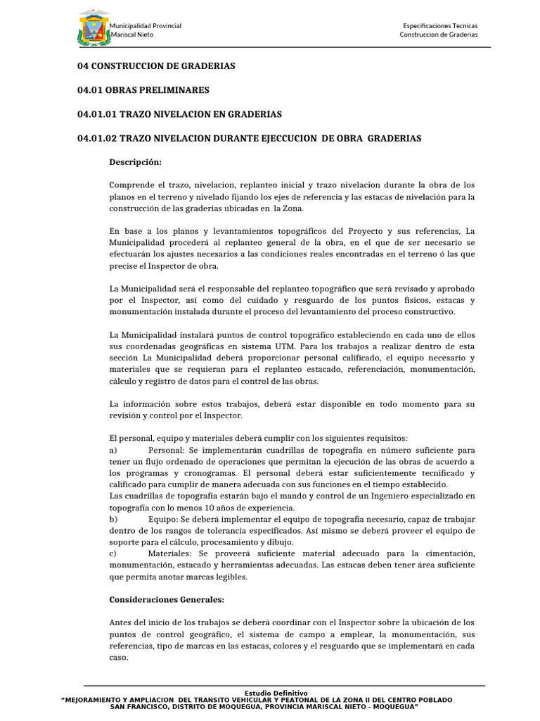 04 Espec. Tecnicas de Construccion de Graderias | PDF | Hormigón | Cemento