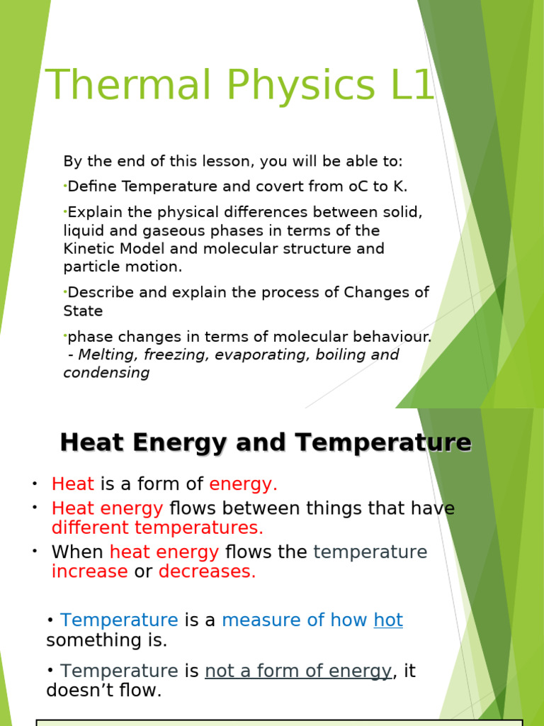 Thermal Physics L1 - Kinetic Model and Changes of State | PDF | Temperature | Gases