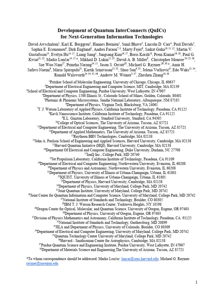 Development of Quantum Interconnects (Quics) For Next-Generation ...