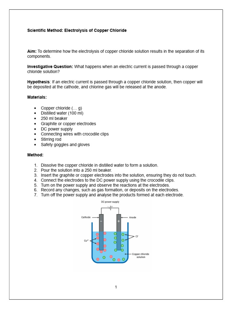 Electrolysis of Copper Chloride Experiment | PDF | Electrode | Anode