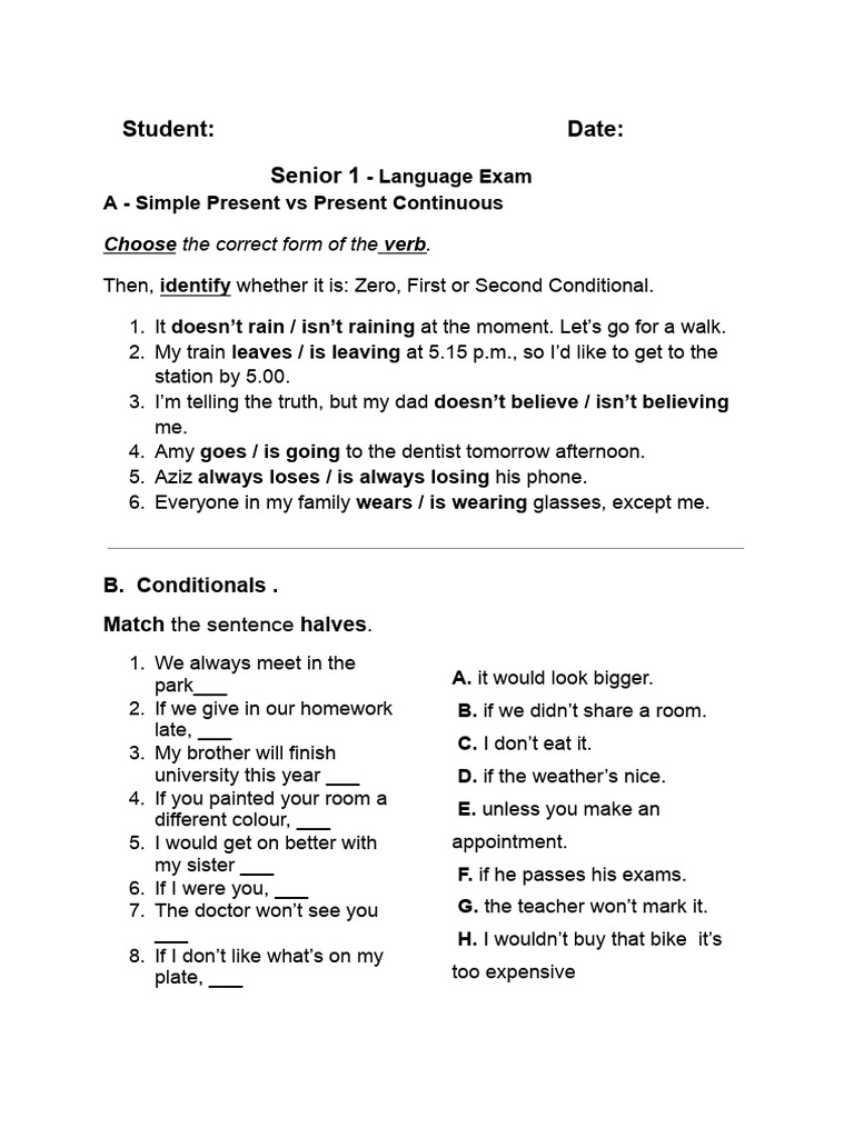 Language - Senior 1 Exam 2 | PDF | Linguistics | Grammar