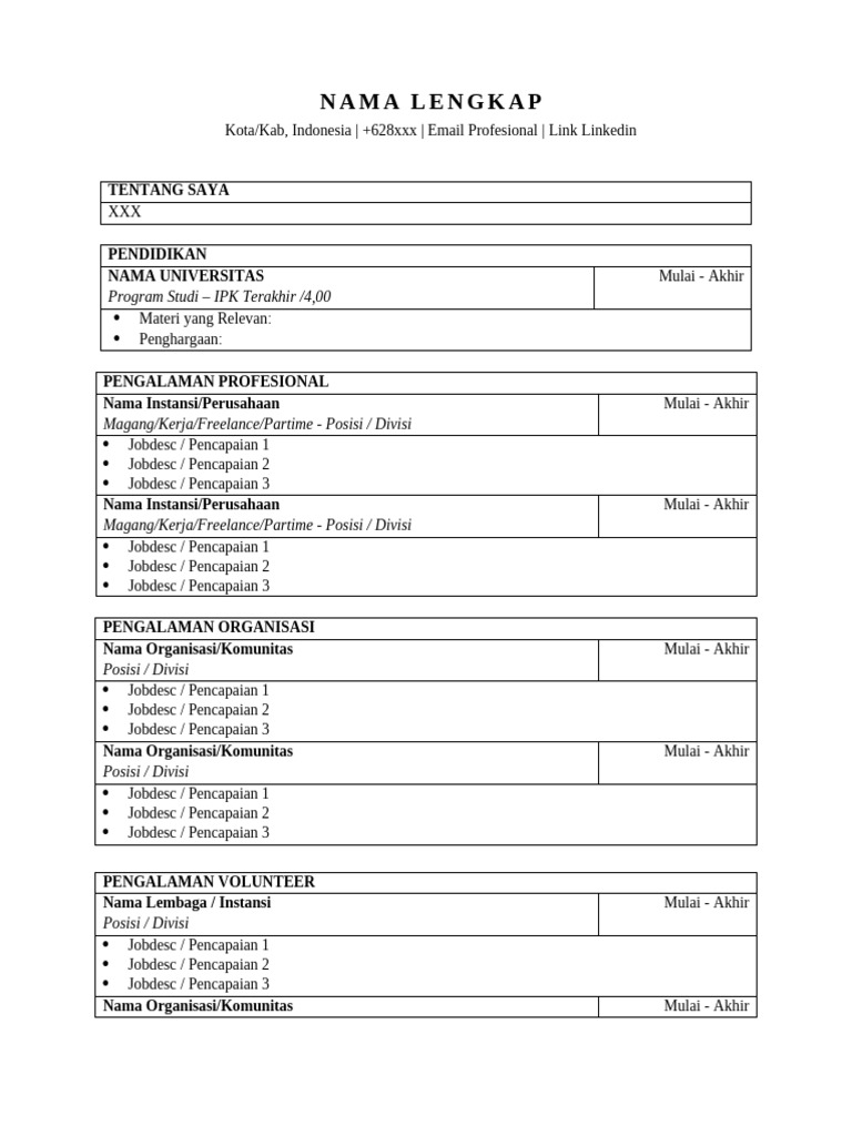 Contoh CV ATS Dua Halaman | PDF