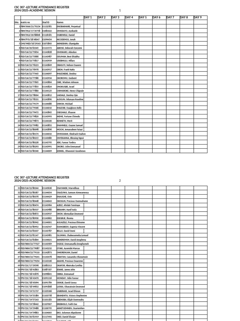 CSC 307 Attendance | PDF