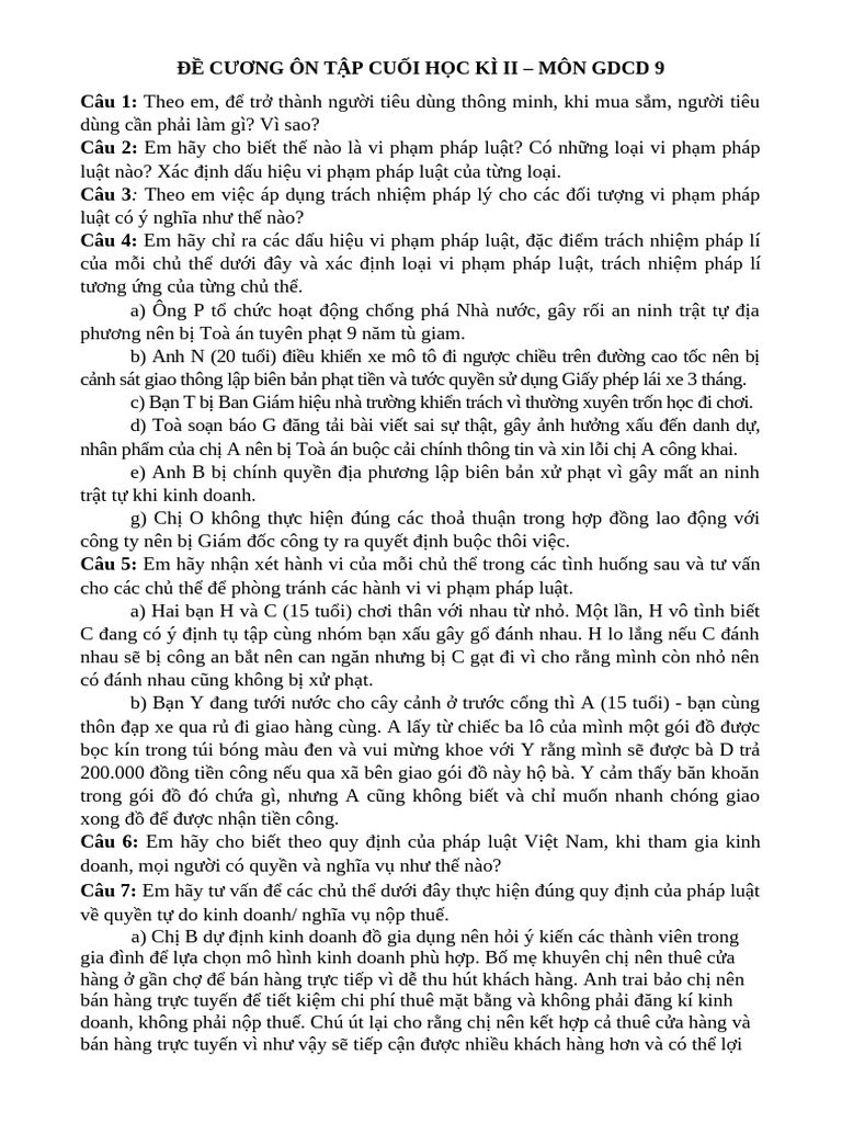 Đề Cương Ckii Gdcd 9 | PDF
