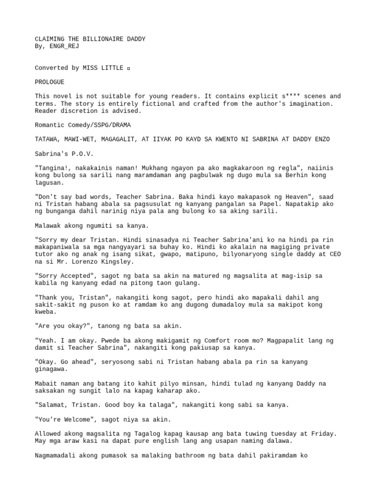 CLAIMING-THE-BILLIONAIRE-DADDY-By-ENGR - REJ.-Converted-by-MISS-LITTLE - 2 | PDF