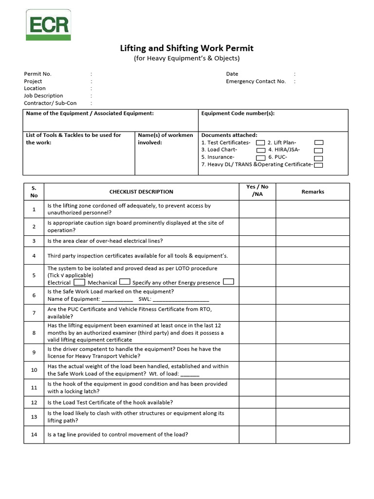 Lifting and Shifting Safety Permit Guide | PDF | Safety