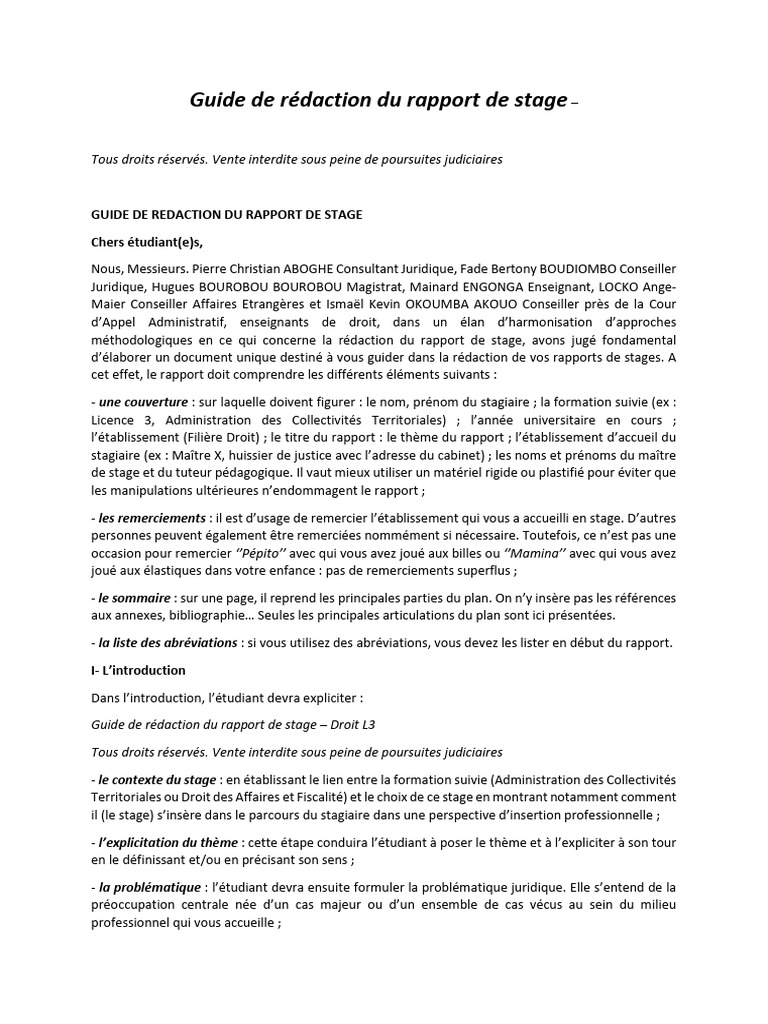 Guide de rédaction du rapport de stage | PDF