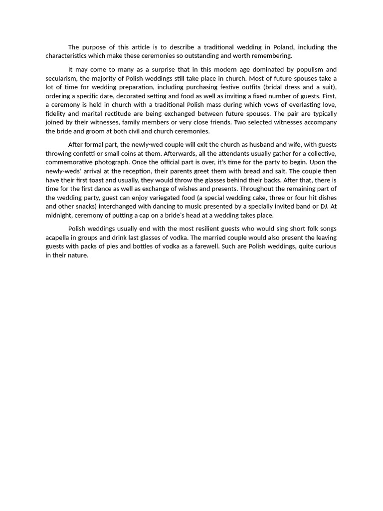 Traditional Polish Wedding Customs | PDF
