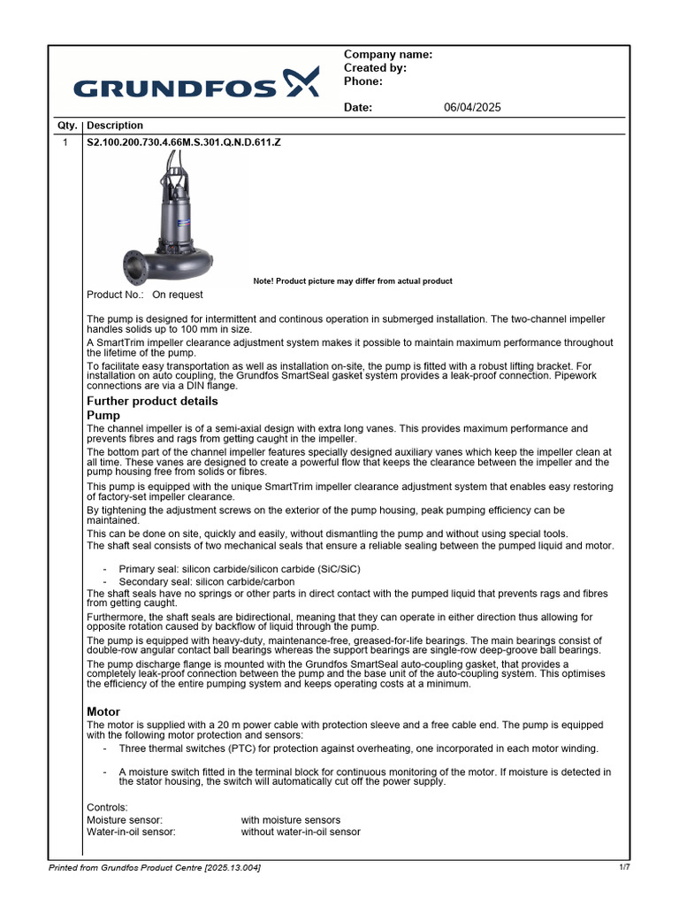 ID30Q1008222246 - P09 Grundfos | PDF | Pump | Bearing (Mechanical)