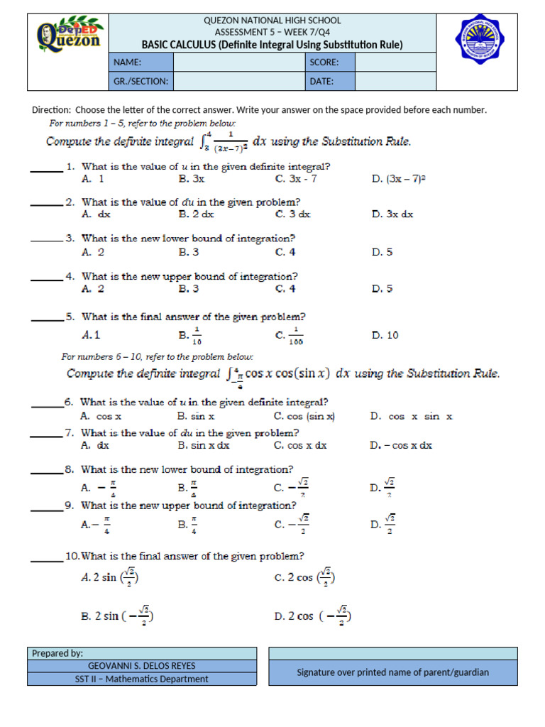 Assessment 5 - WK 7 - Definite Integral Using Substitution Rule | PDF
