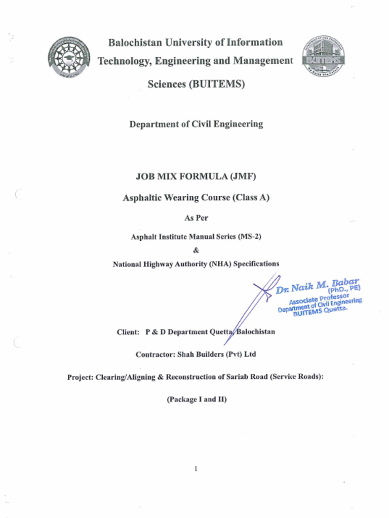 JMF Asphalt Wearing (Class.a) Sariab Road | PDF