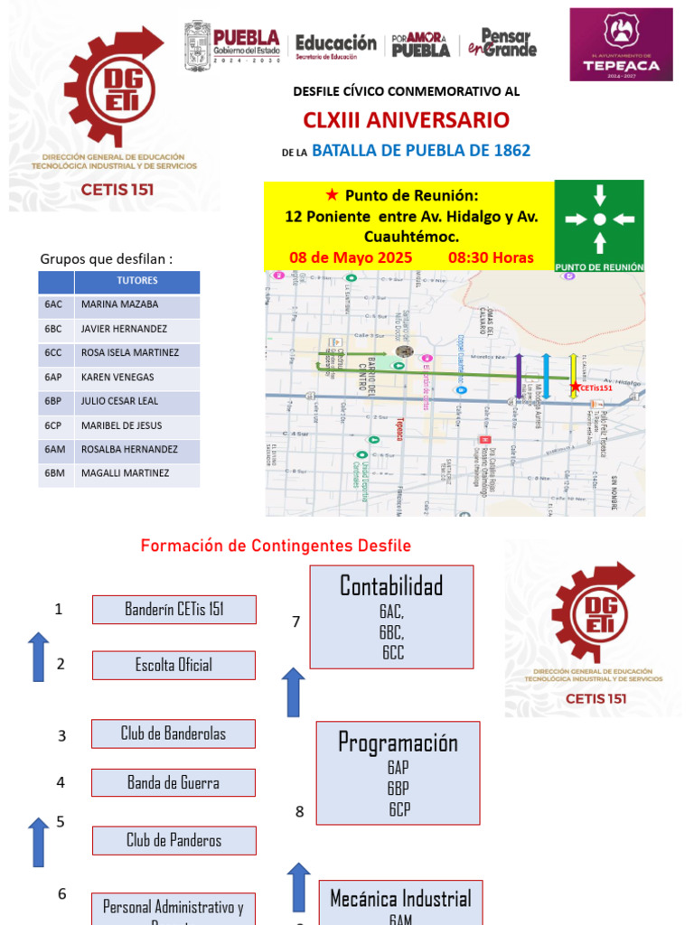 Logistica Desfile 5 DE MAYO 2025 CETis 151 punto de Reunion | PDF