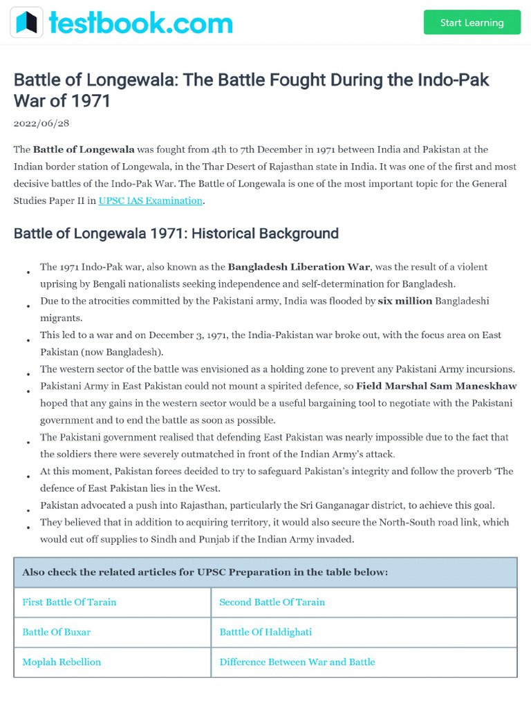 Battle of Longewala 1971 Faaaf5c3 | PDF