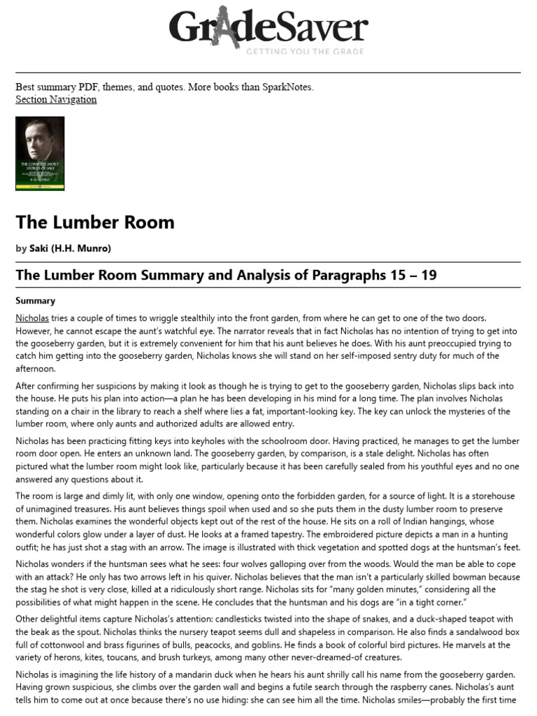 The Lumber Room Paragraphs 15 - 19 Summary and Analysis - GradeSaver | PDF