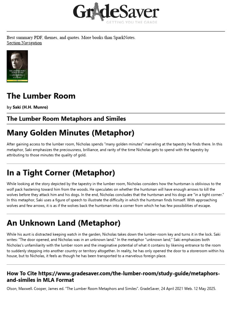 Metaphors in "The Lumber Room" | PDF | Saki