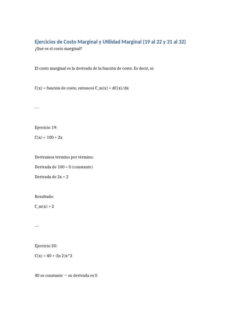 Costo y Utilidad Marginal Ejercicios | PDF