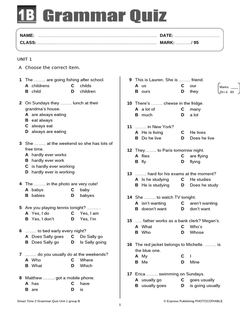 Smart Time 2 Gramm Quiz 1b | PDF