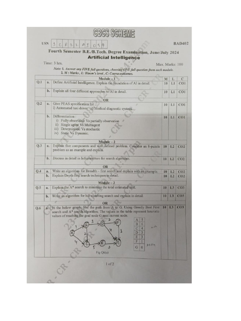 VTU Exam Question Paper With Solution of BAD402 Artificial Intelligence ...