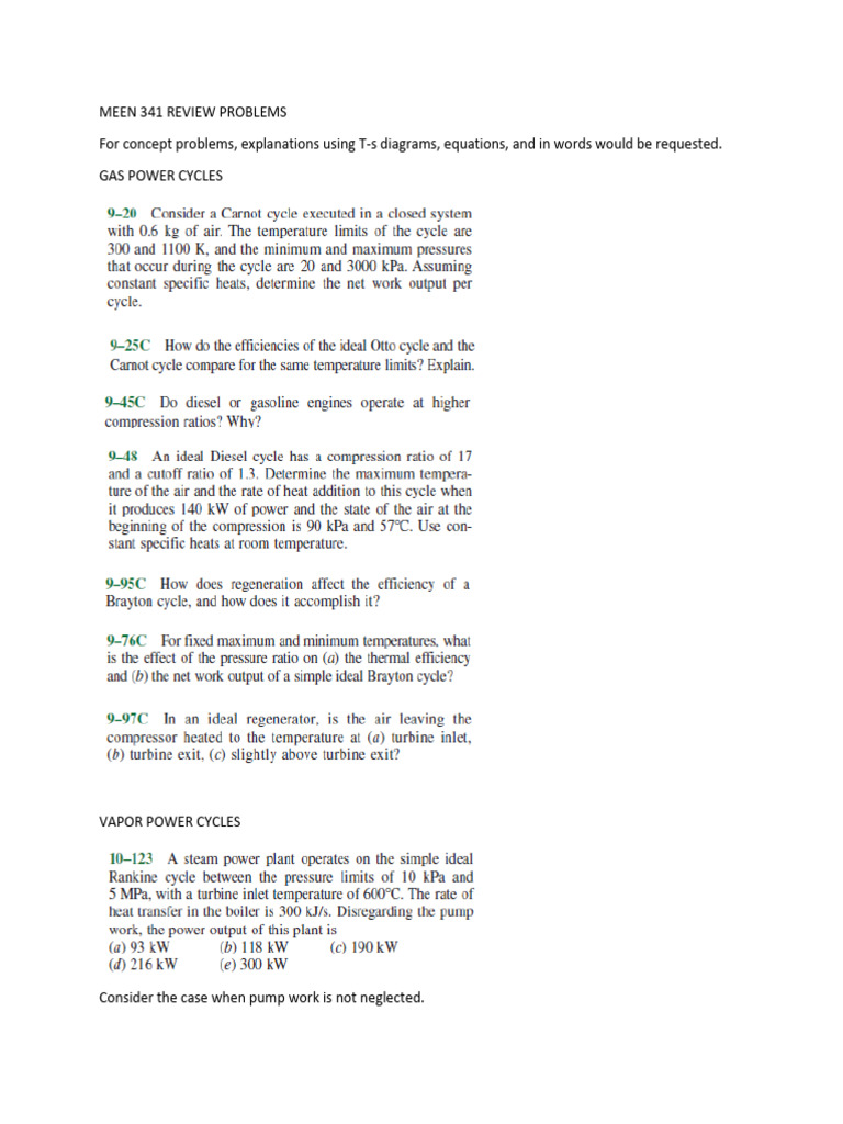MEEN 341 FINALS REVIW PROBLEMS | PDF