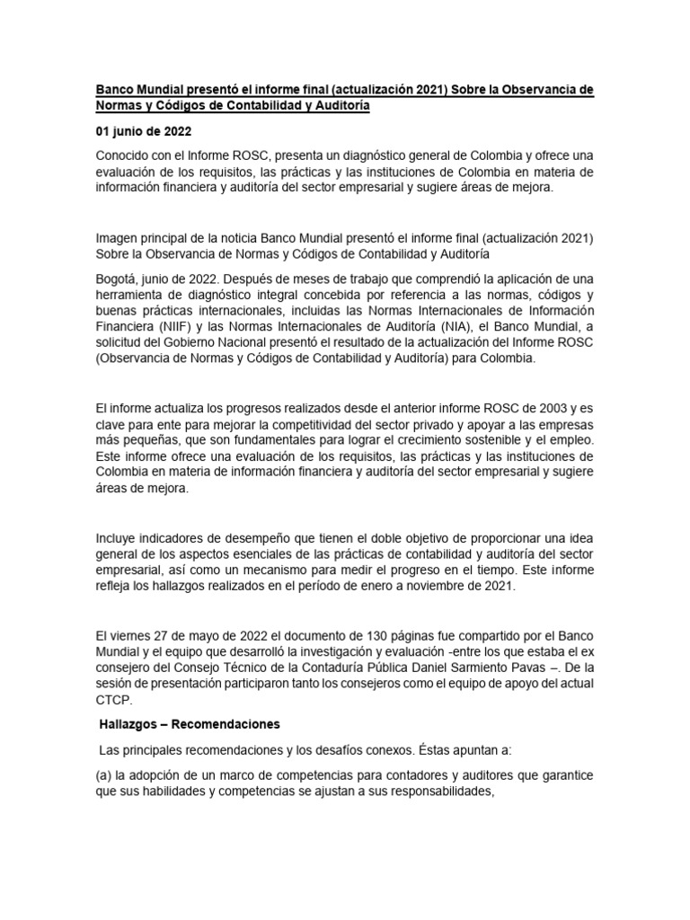 Informe Rosc | PDF | Contador | Auditoría