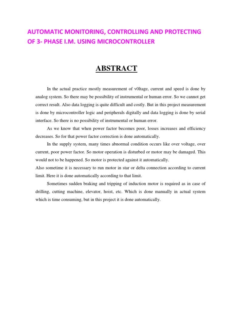 Automatic Monitoring, Controlling and Protecting of 3-Phase I.M. Using Microcontroller | PDF ...