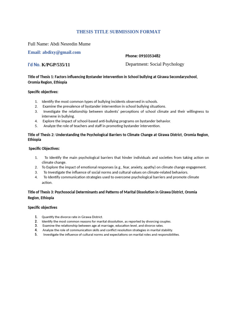 Abdi Nesredin Title and Objectives Submission Format Researc | PDF
