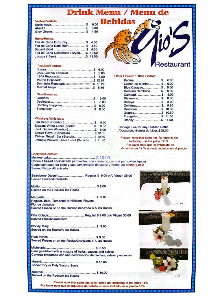 Menú Bebidas Drinks Gio's | PDF