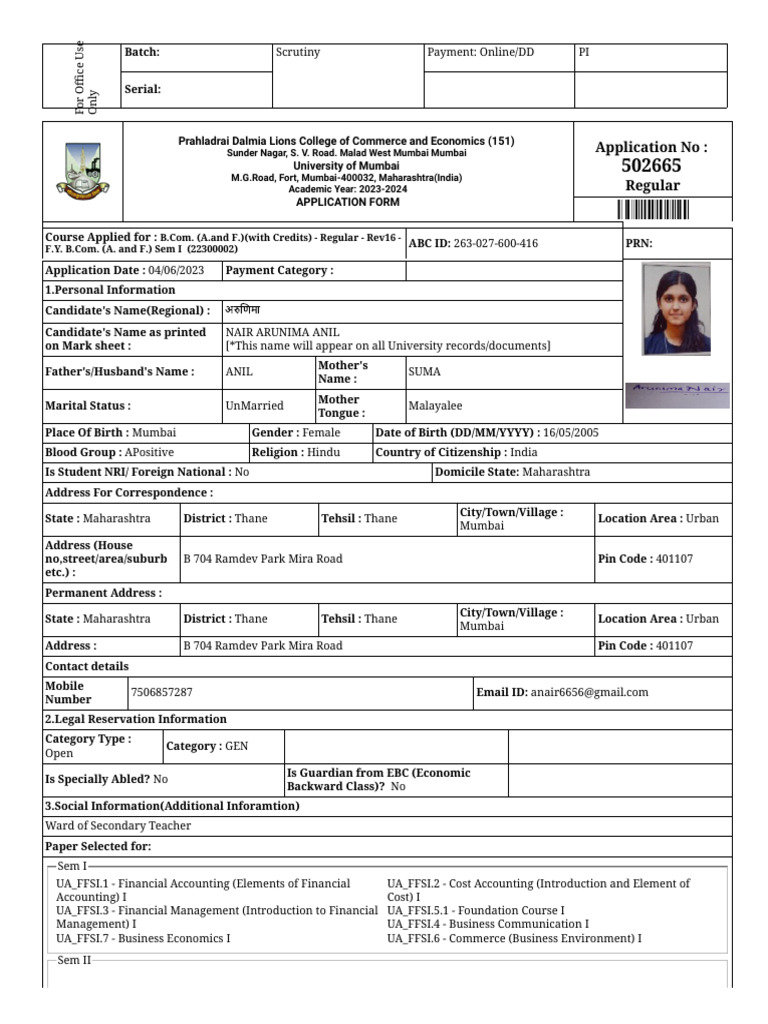 Mumbai University Application | PDF