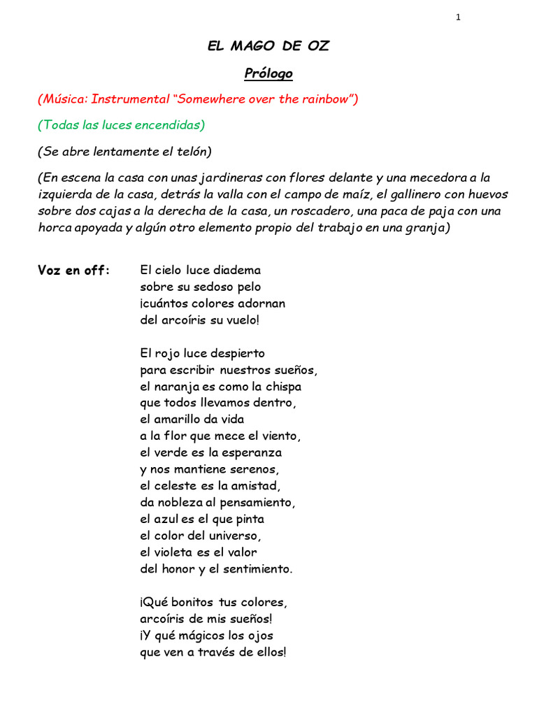 Guión El Mago de Oz | PDF | Wizard Of Oz (Personaje)