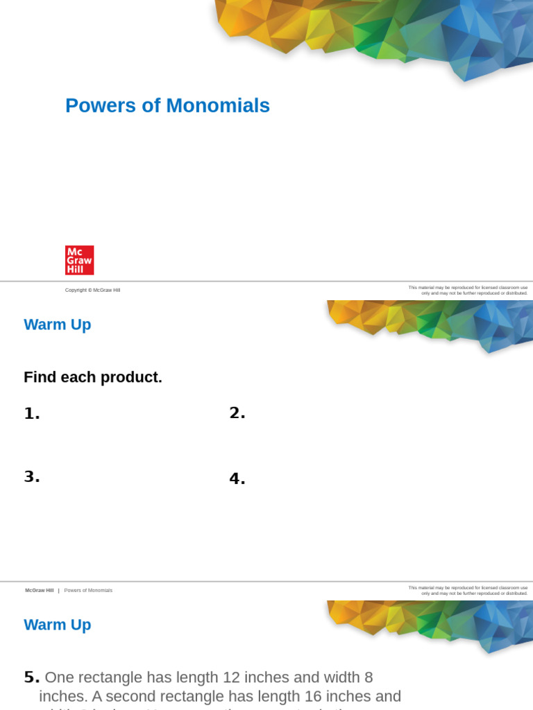 Editable Lesson Presentation_ Powers of Monomials | PDF | Abstract ...