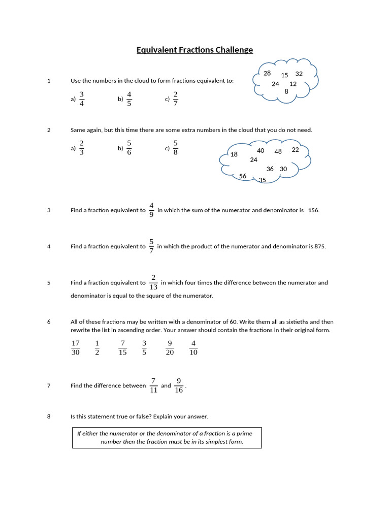 Equivalent-Fractions-Challenge | PDF | Mathematical Notation ...