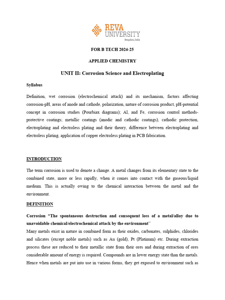 Corrosion Science and Electroplating Syllabus | PDF | Corrosion | Anode