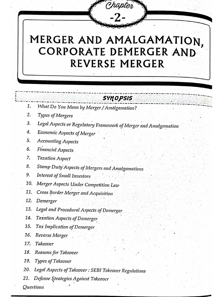 Merger and Amalgamation, Corporate Demergar and Reverse Merger | PDF