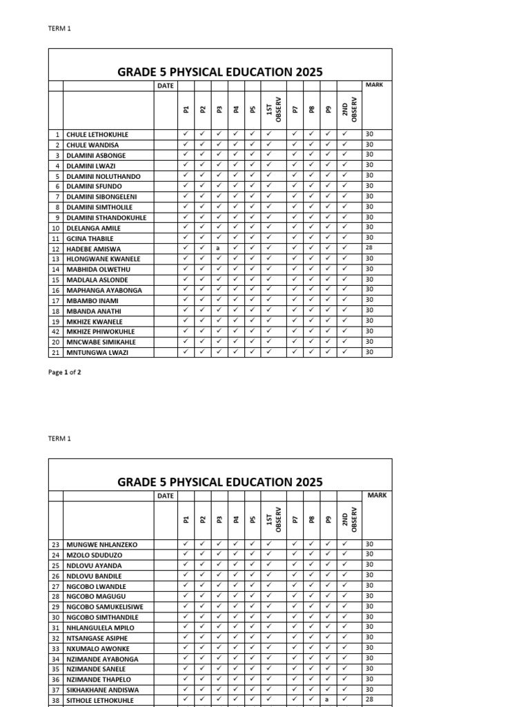 Grade 5 Physical Education 2025 | PDF