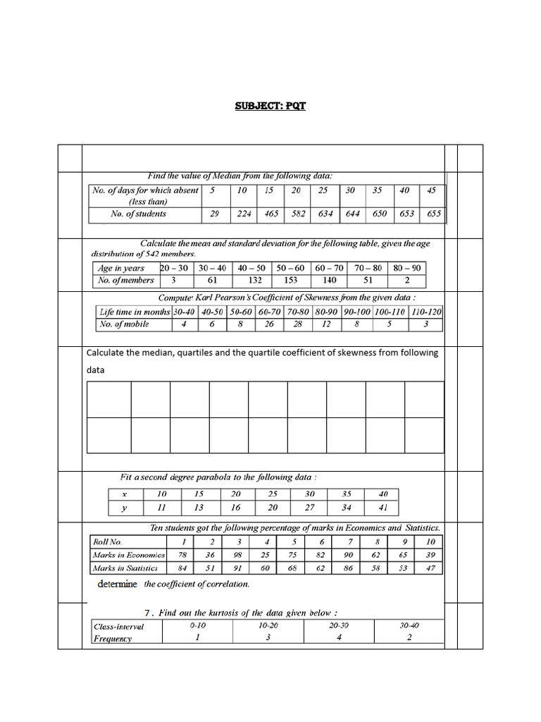 Question Bank, PQT, 2023-2024 | PDF | Standard Deviation | Variance