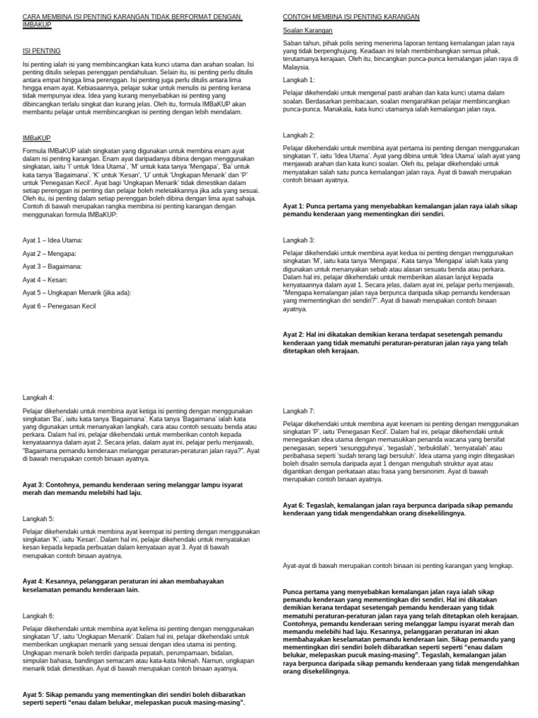 Cara Membina Isi Penting Karangan Tidak Berformat Dengan Imbakup | PDF