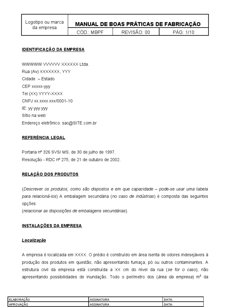 Modelo de MANUAL DE BOAS PRÁTICAS DE FABRICAÇÃO | Embalagem e Rotulagem ...