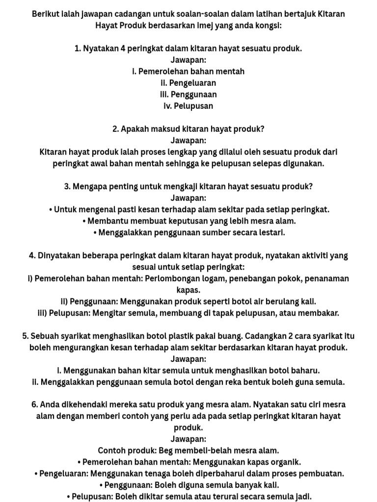 Berikut Ialah Jawapan Cadangan Untuk Soalan-Soalan Dalam Latihan ...