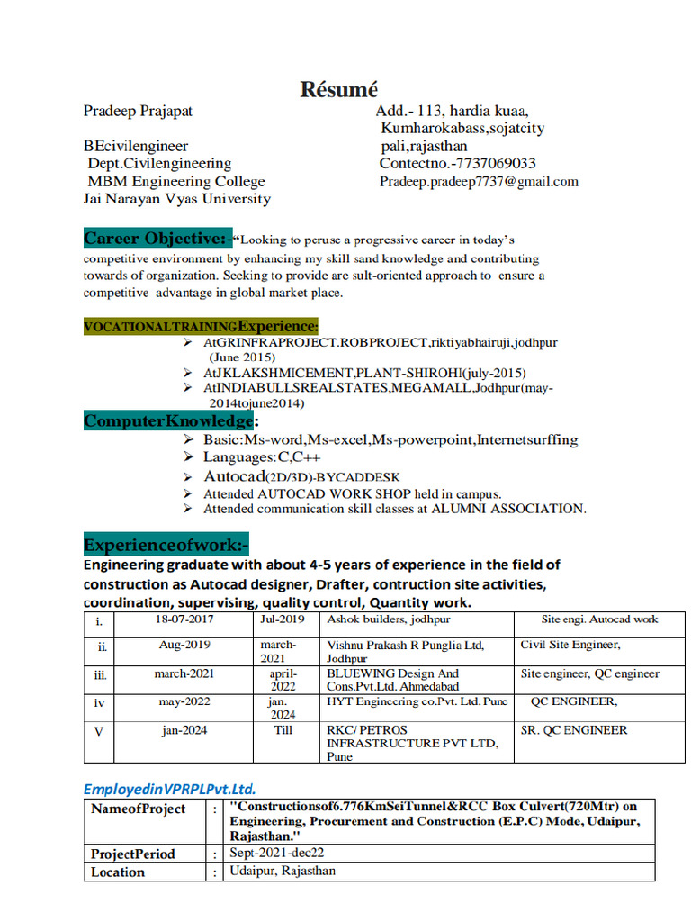 Pradeep CV Yoe-6 | PDF
