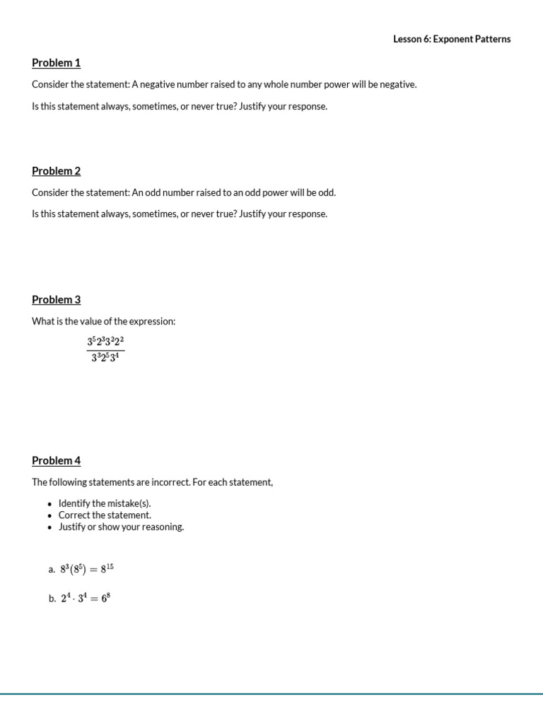 Lesson 6 Exponent Patterns | PDF