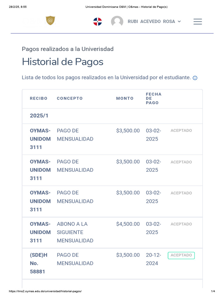 Historial de Pagos Universitarios OYMAS | PDF
