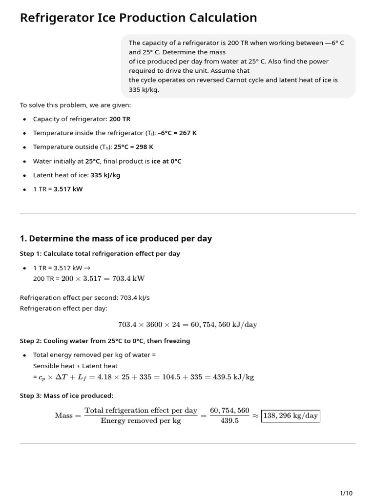 Refrigerator Ice Production Calculation (1) | PDF | Refrigeration ...