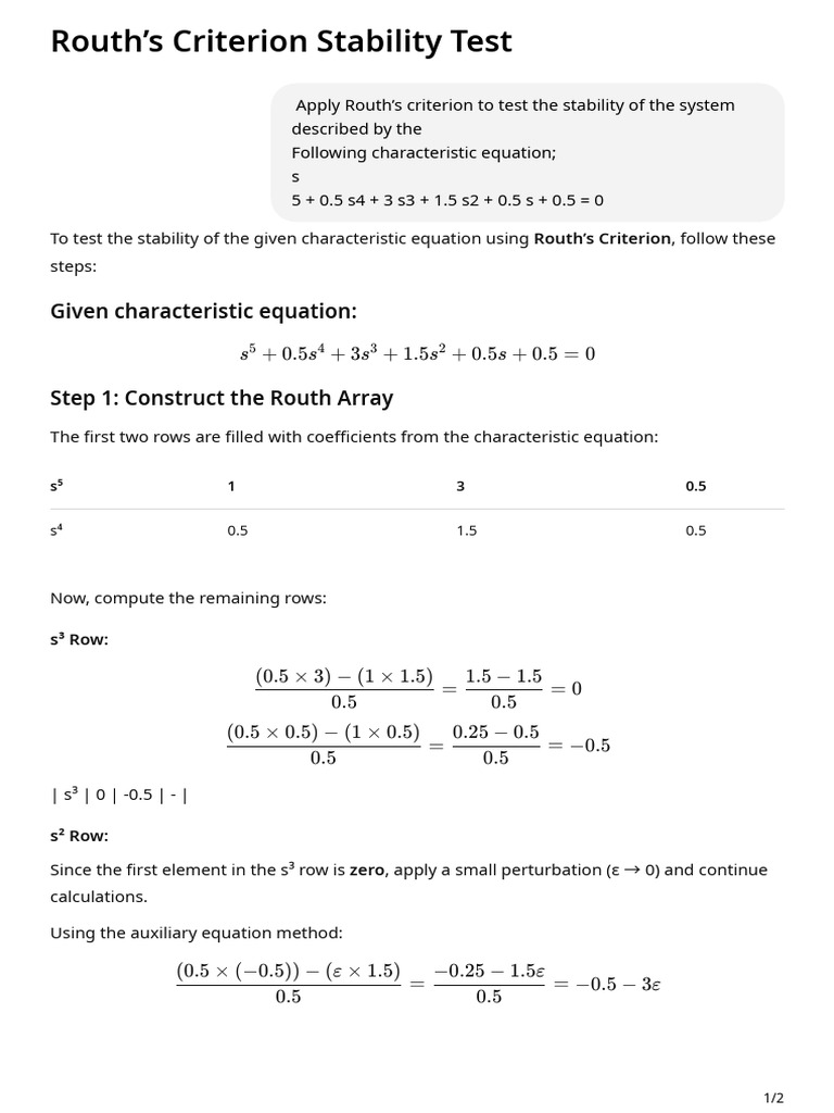Routh's Criterion Stability Test | PDF | Abstract Algebra | Applied ...
