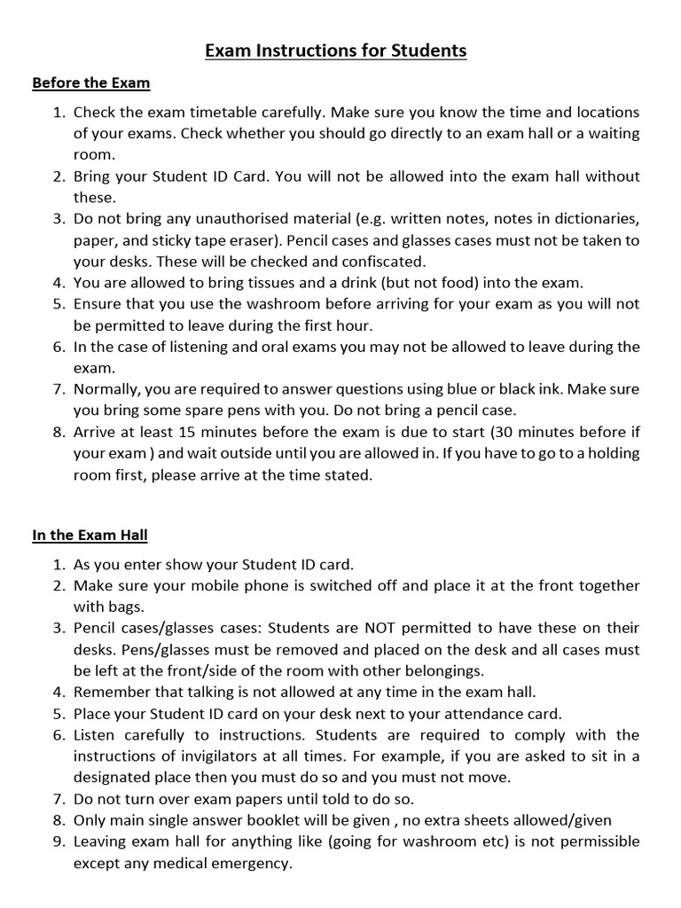 Exam Instructions | PDF