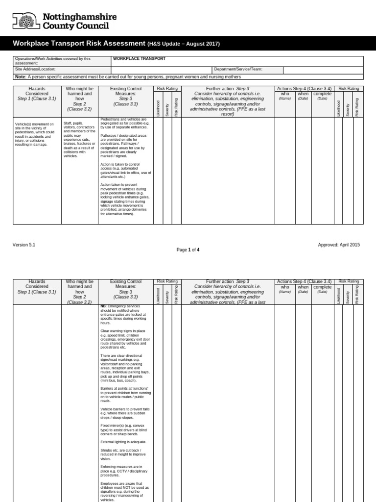 Workplace Transport Risk Assessment | PDF | Risk | Traffic Collision