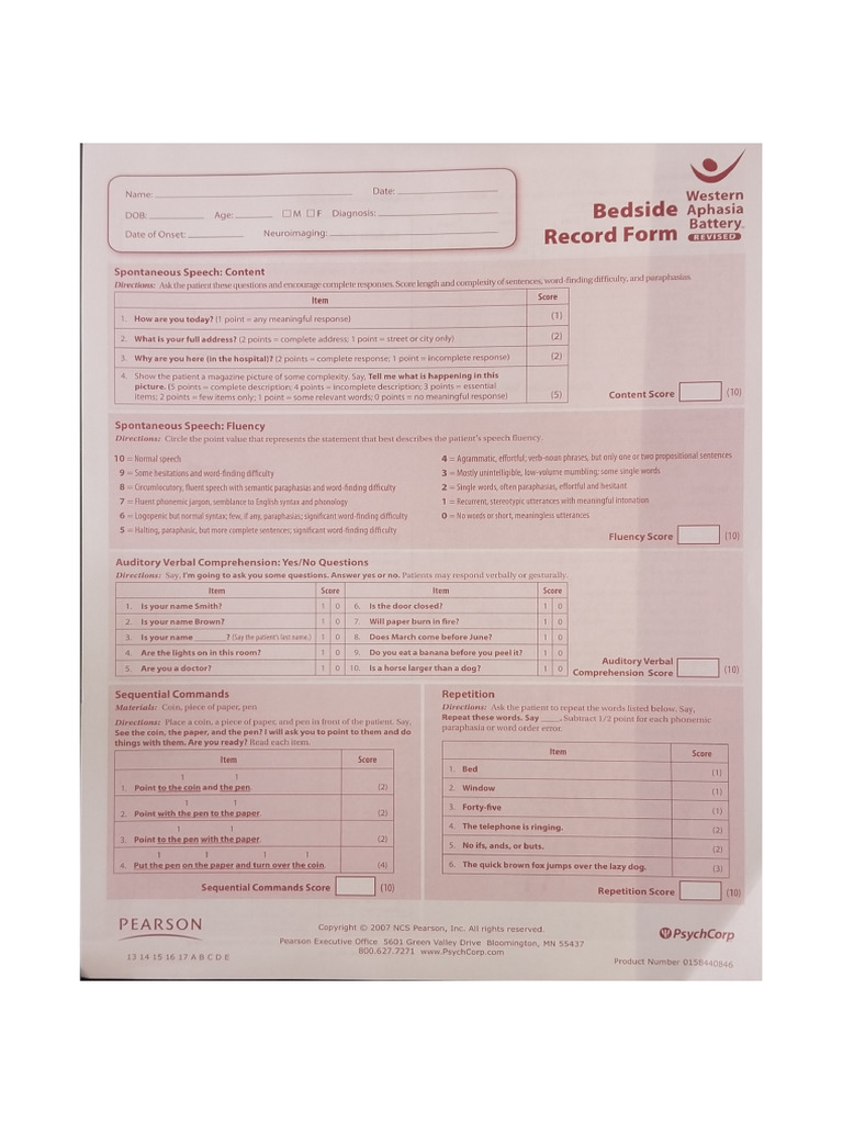 WAB Bedside Record Form | PDF